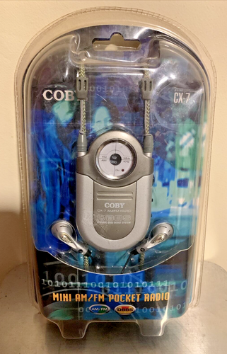 COBY Mini AM/FM DBBS Pocket Radio Gray/Silver With Earphones & Neck ...