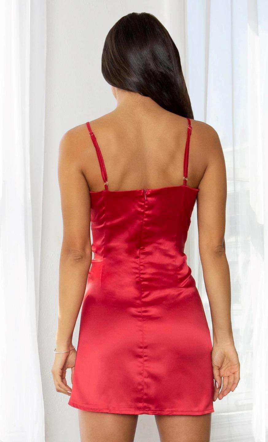 Red Off Sleeveless Spaghetti Satin Strap V Neck Flare Mini Dress NWT | eBay