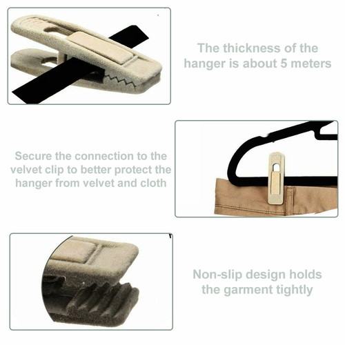 Non Slip Velvet Hangers Clips for Flocked Trouser Coat Clothes Pant ...