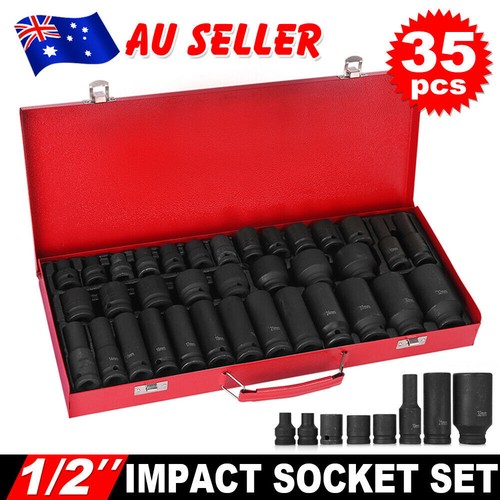 35pcs Drive Deep Impact Sockets 8-32MM Metric 1/2' Garage Workshop ...