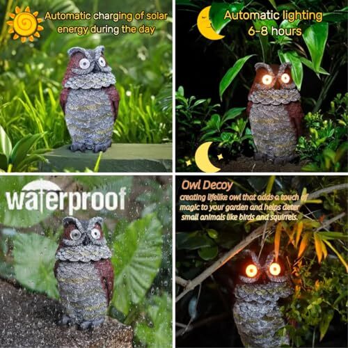 Garden Solar Owl Decoy Statue Outdoor Figurine Light Decor Glowing Eyes ...
