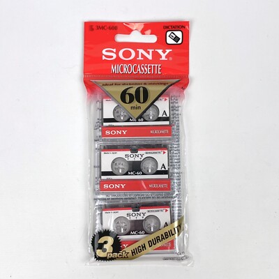 Sony Microcassette Tapes 3 Pack 3MC60B Blank Audio Cassette Tape 60-120 ...
