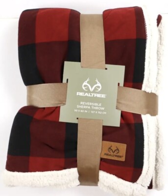 RealTree Red Plaid Reversible OEKO TEX Sherpa Throw Blanket 50"x60 ...
