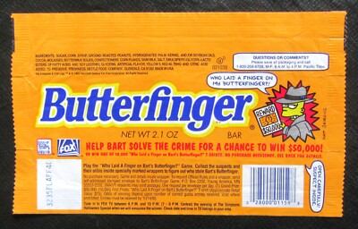 1993 BUTTERFINGER Candy bar Wrapper - Bart SIMPSONS "Solve The Crime ...