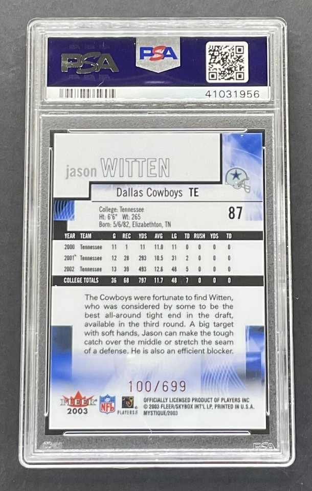 Jason Witten 2003 Fleer Mystique #87 PSA 7 Rookie Card | eBay