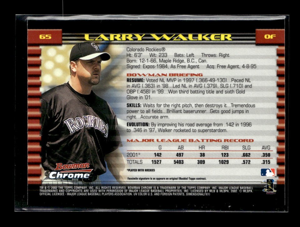 2002 Bowman Chrome #65 Larry Walker | eBay