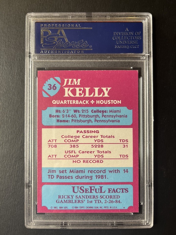1984 Topps USFL Jim Kelly #36 Signed Rookie Card PSA/DNA 6 EX—MT RC ...
