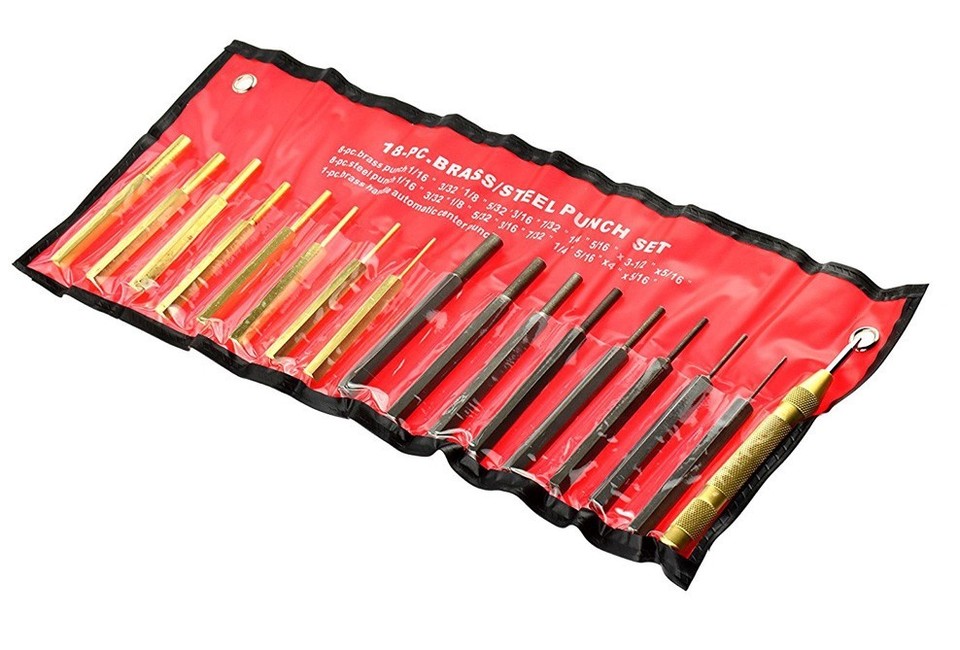 SE 18pc Drive Pin Punch Set including Brass, Steel Punches & 1 Auto ...