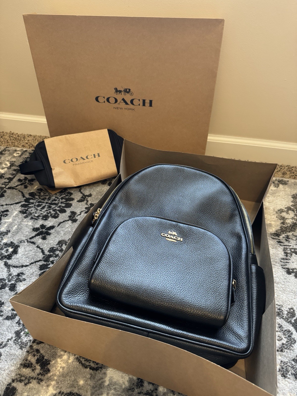 Coach Charlie Pebble Leather Backpack Black Gold Hard… - Gem