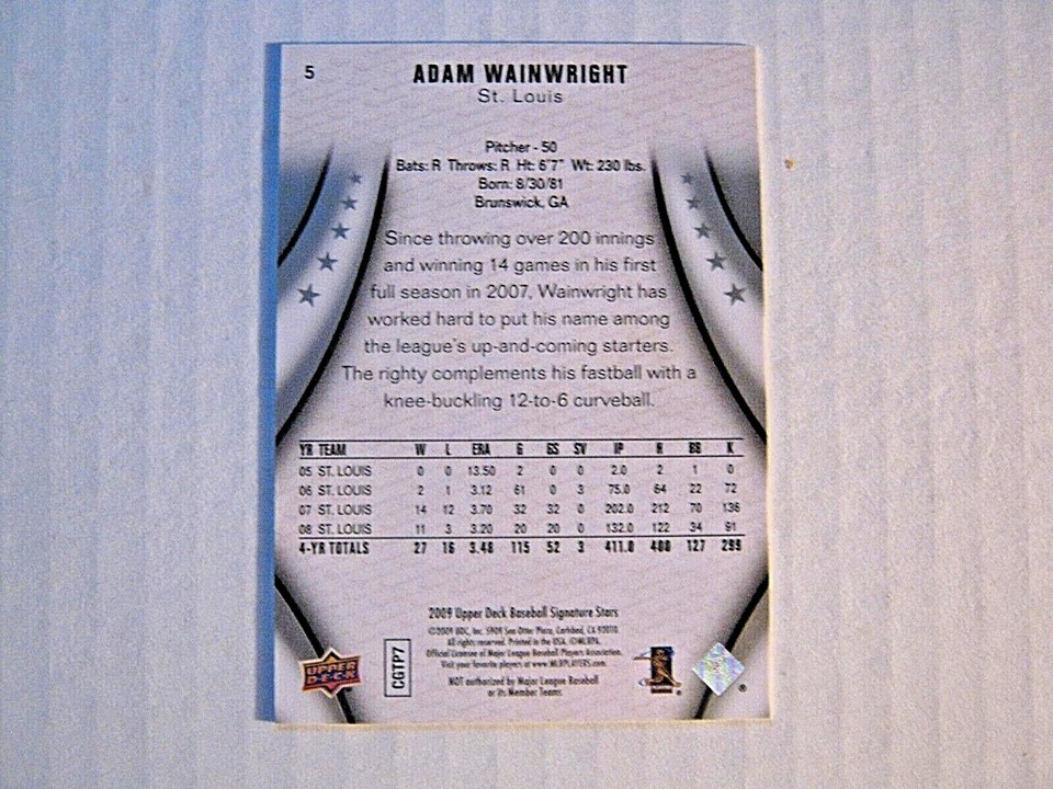 Adam Wainwright 2009 Upper Deck Signature Series Base Card #5 | eBay