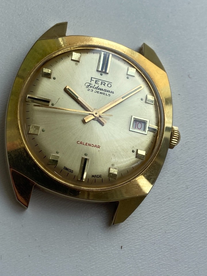 Vintage RARE Men Watch FERO FELDMANN 23 JEWELS CALENDAR SWISS MADE DATE ...