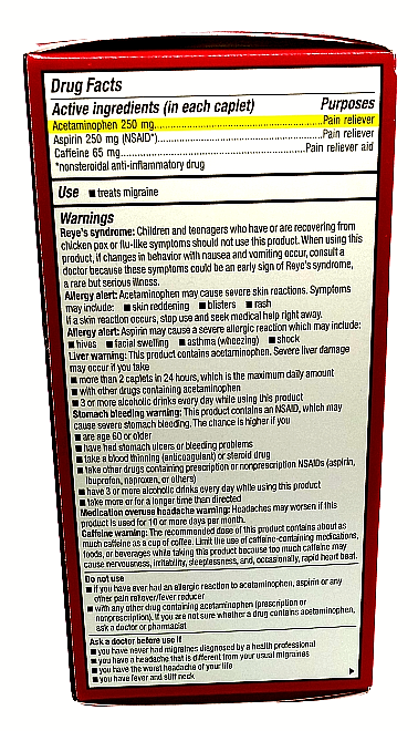 Excedrin Migraine Pain Reliever Aspirin Acetaminophen Caffeine 300 Ct ...