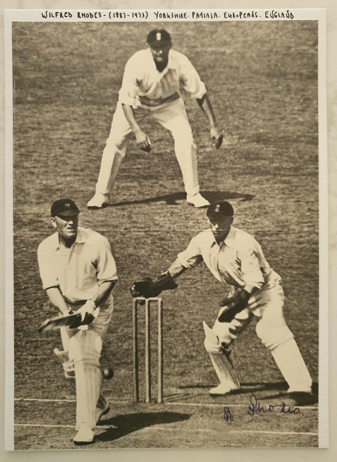 WILFRED RHODES VERY RARE 8 x 6 SIGNED AUTOGRAPH ENGLAND CRICKET LEGEND ...