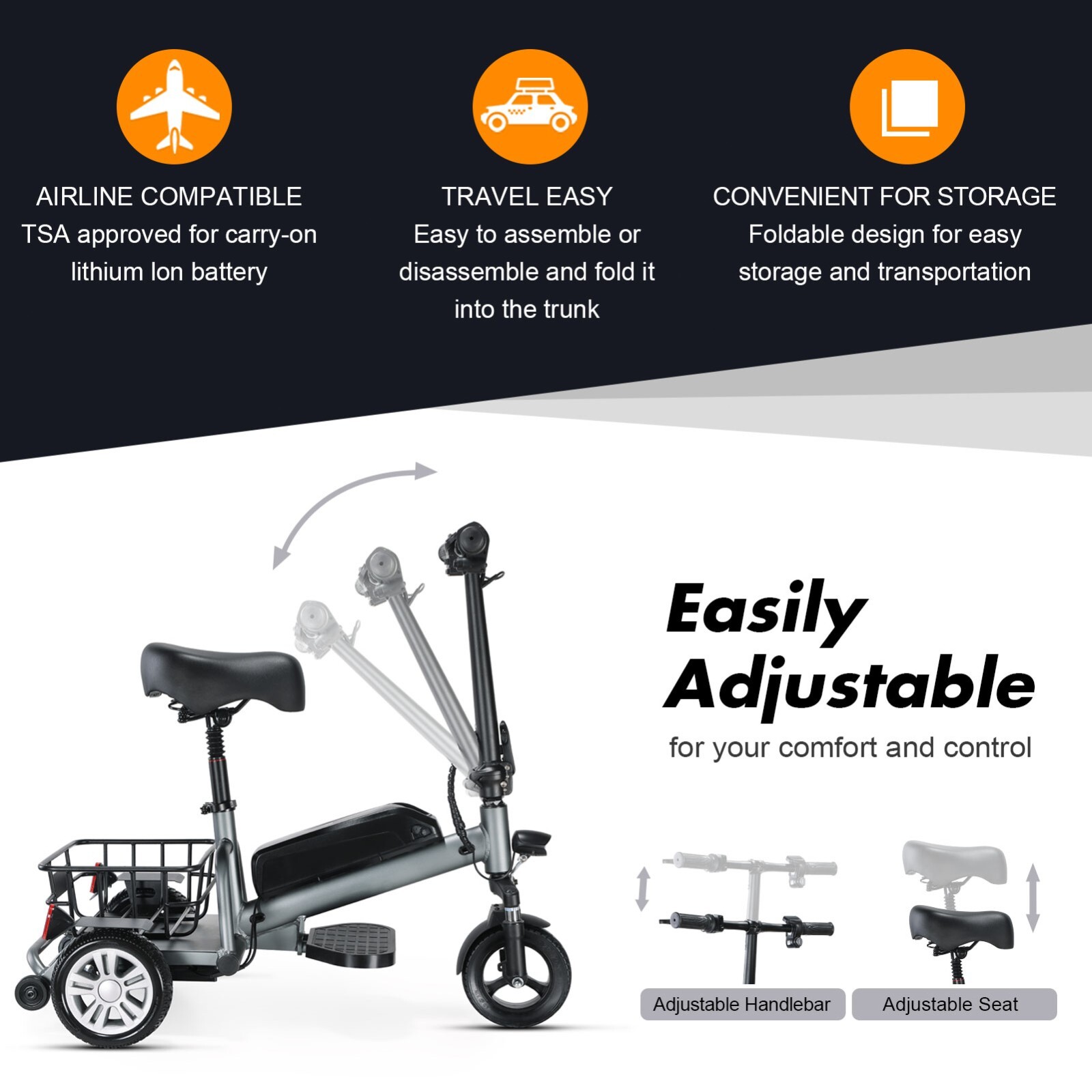 Three Wheels Ultra-light Foldable Electric Mobility Scooter All-terrain ...