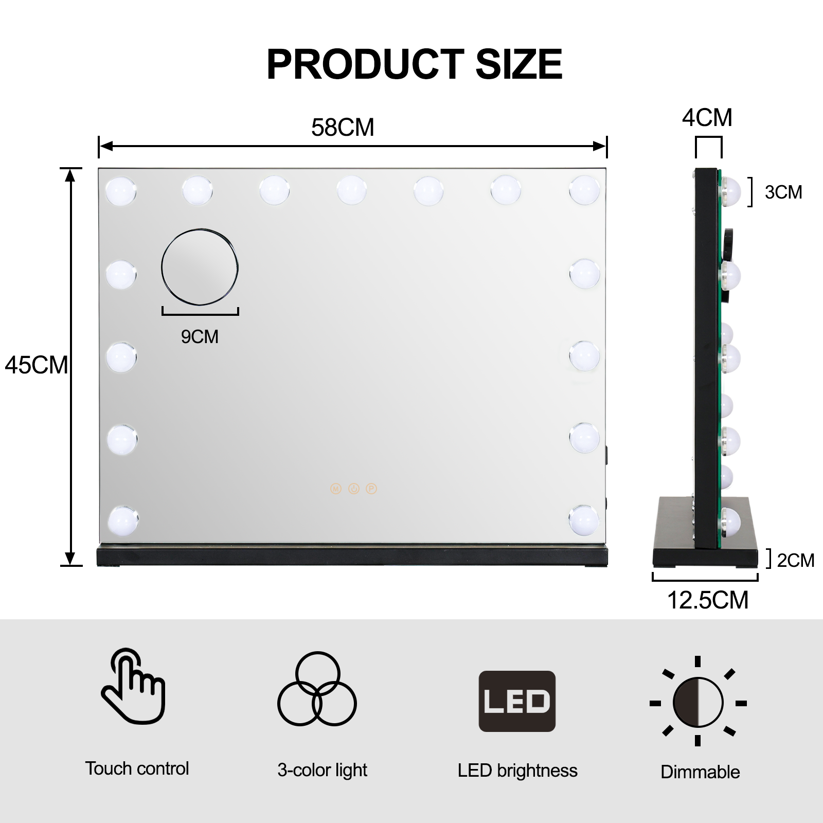 LED Hollywood Makeup Mirror Large Vanity Light Mirror with Dimmable LED ...