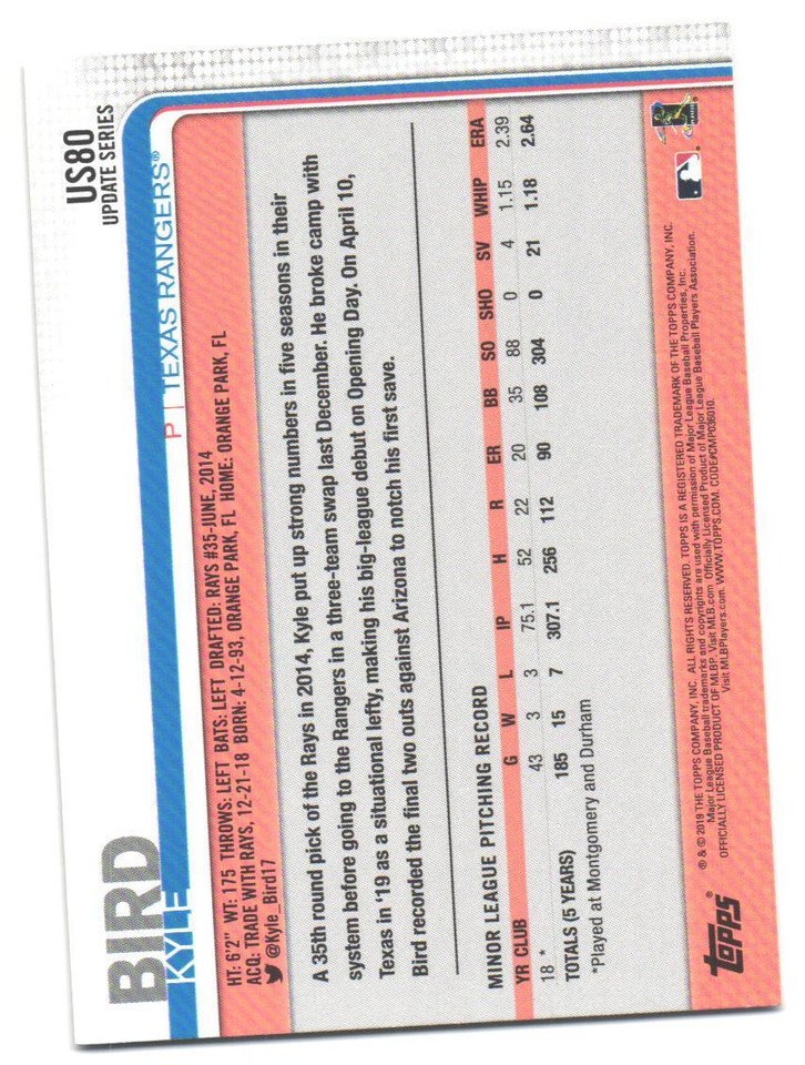 2019 Topps Update Kyle Bird #US80 RC | eBay