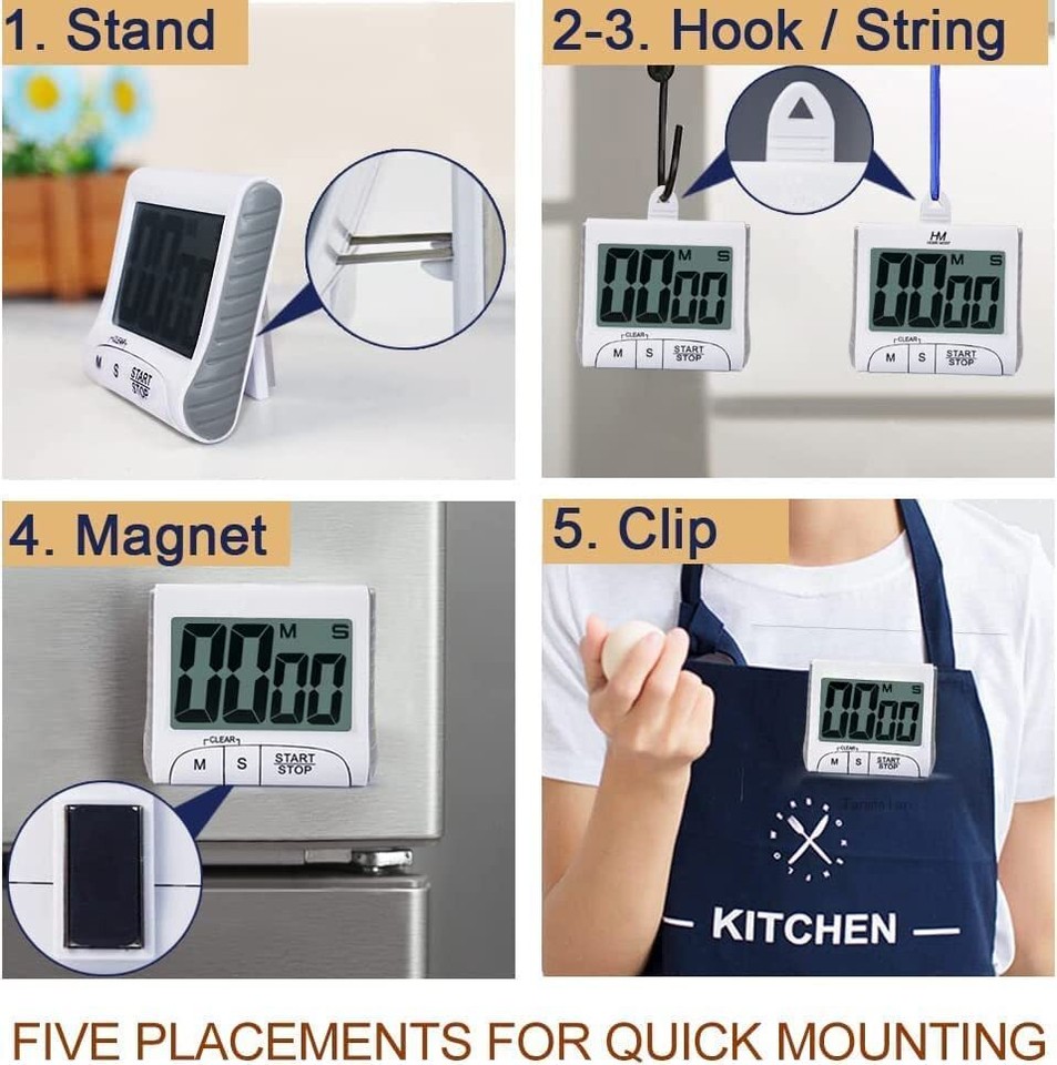 3" Large Display Kitchen Timer -Digital Timer Magnetic Back Loud Alarm ...