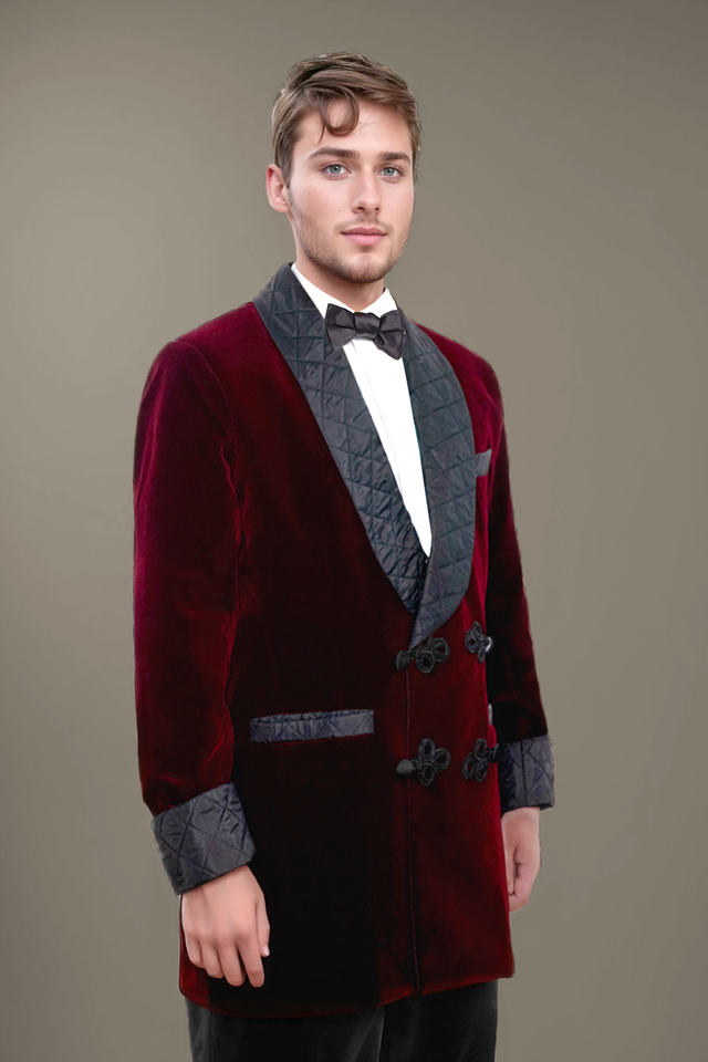 Mens Velvet Smoking Coat Single Breasted Button for Wedding Evening ...