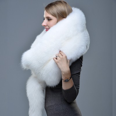 140cm/59" women white fox real Fur scarf/neckerchief winter warm cold ...