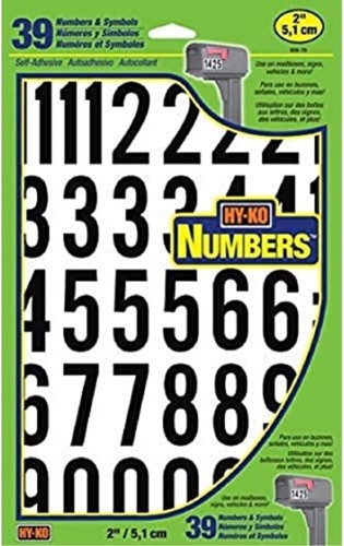 Hy-Ko Products MM-7N Self Adhesive Vinyl Numbers 2" 2" High, Black ...
