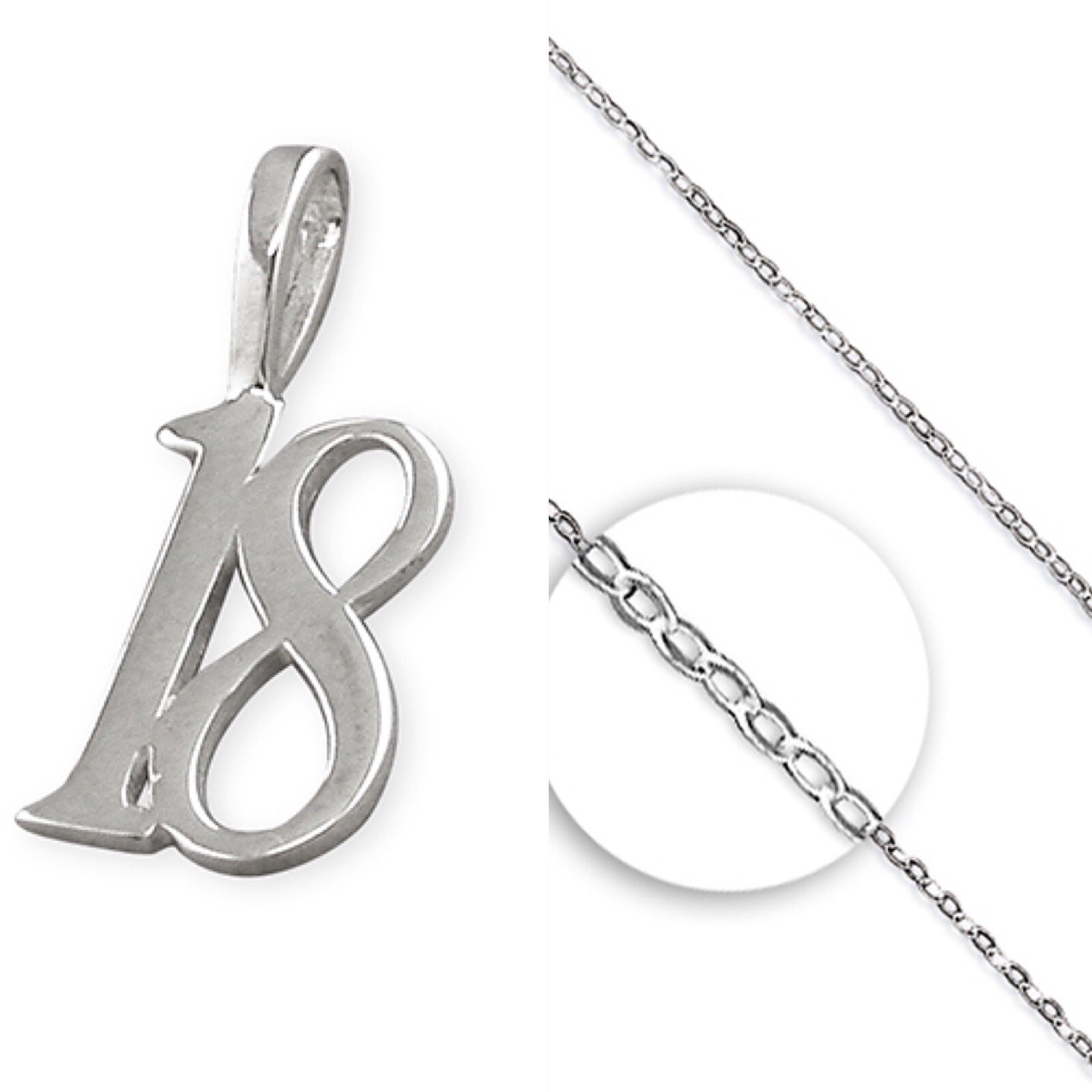 925 Sterling Silver 18th 18 Birthday Pendant 18" Chain Necklace ...