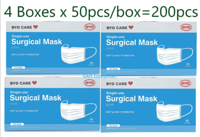 4x Boxes 200pcs BYD CARE Surgical Face Flat Mask Disposable Single Use ...