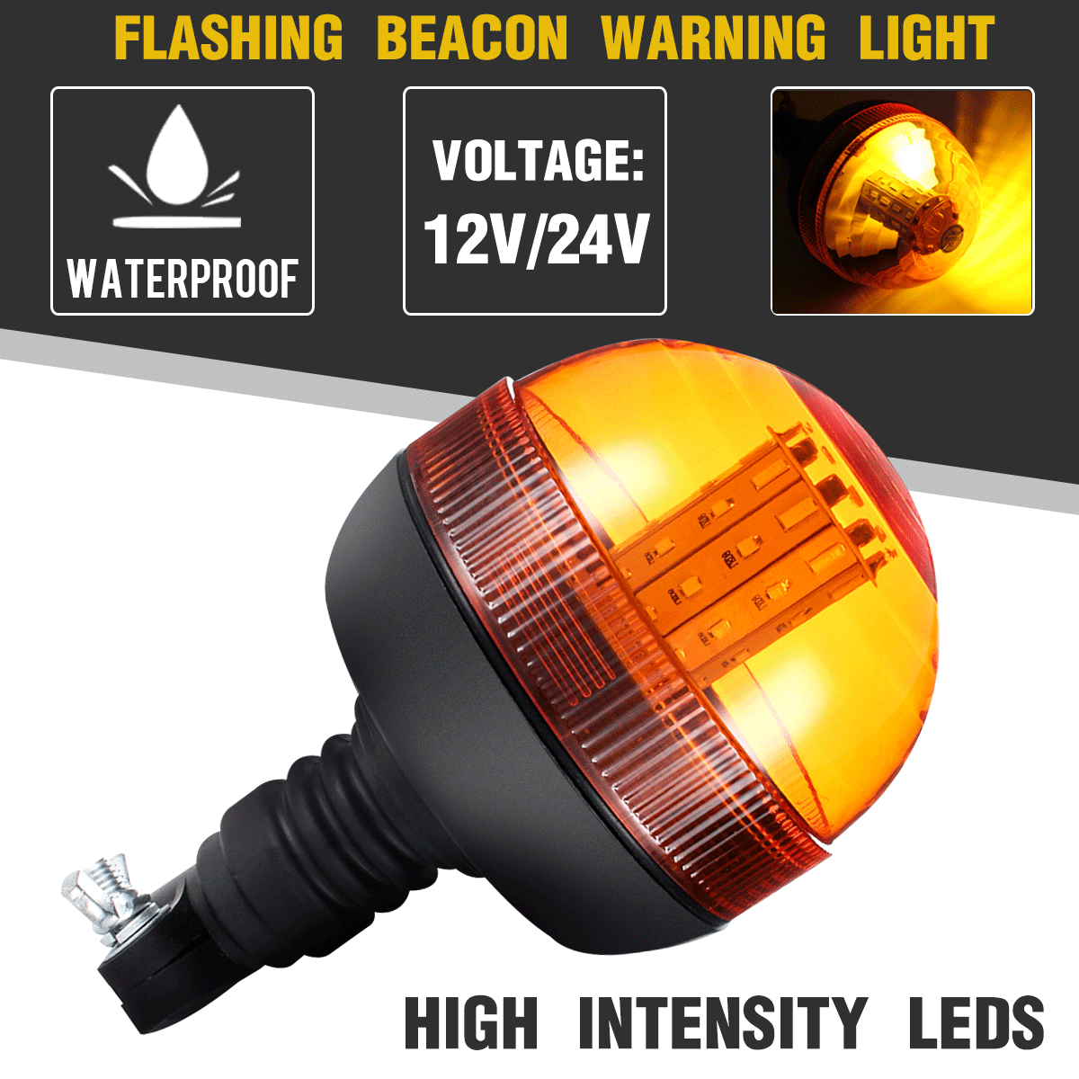 LED Rotating Flashing Amber Beacon Flexible DIN Pole mount Tractor ...