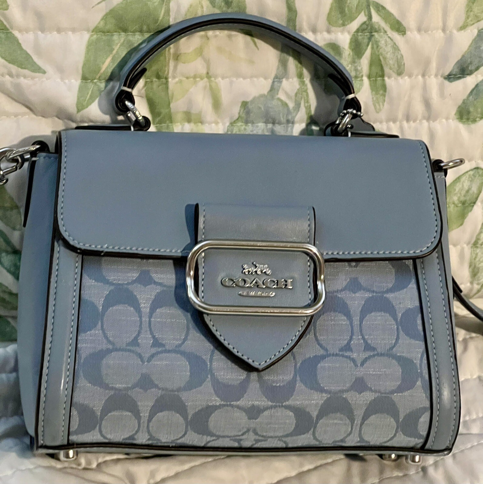 COACH Morgan Top Handle Satchel CH142 In CORNFLOWER Sig Chambray ...