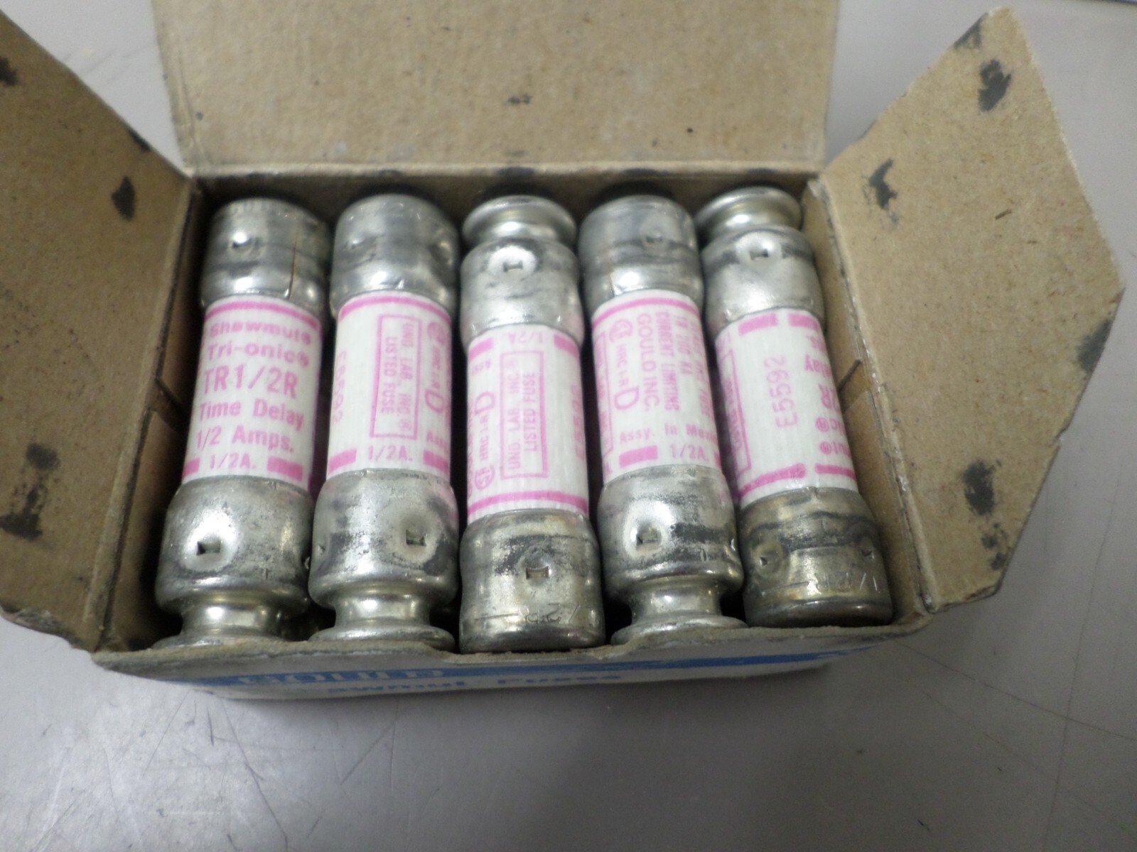 Box of 10 - Gould Shawmut TR1/2R Time Delay Fuse Cartridges RK5 250V 1 ...