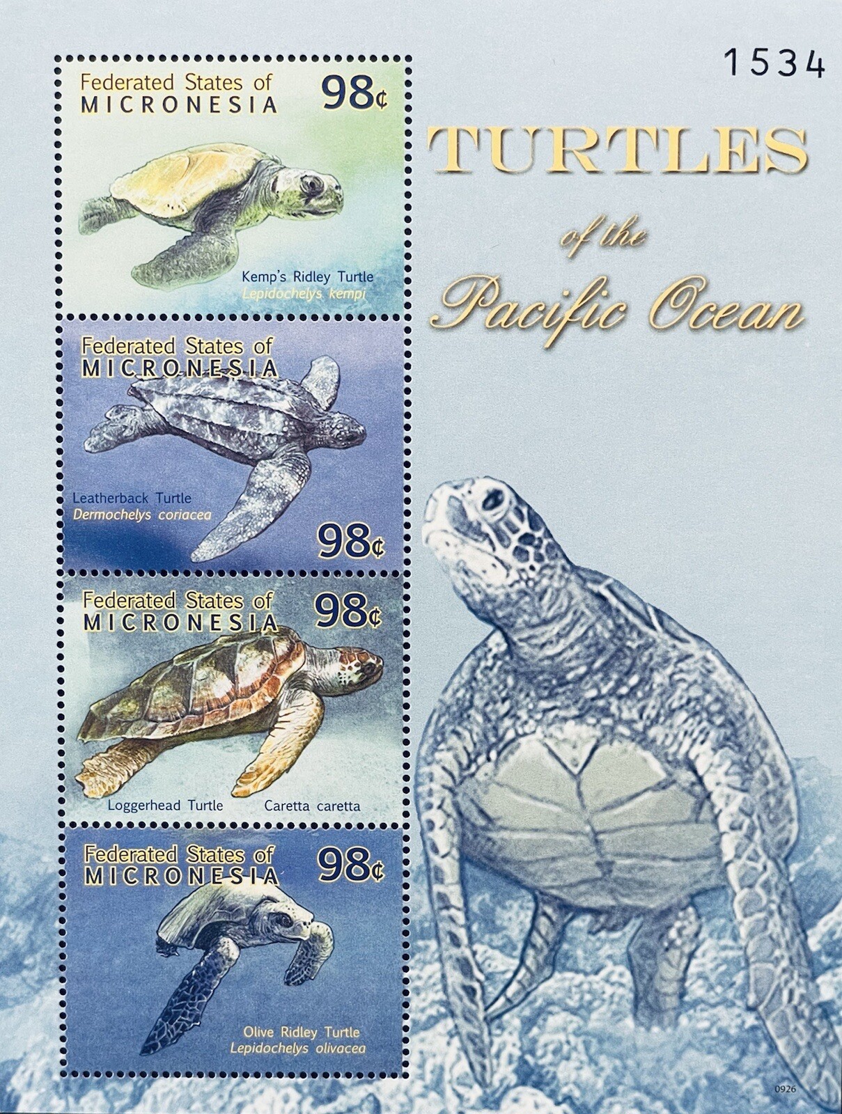 MICRONESIA SEA TURTLES STAMPS SHEET OF 4 MNH 2009 MARINE LIFE SEA ...