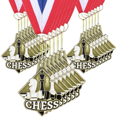 24 Pcs Chess Medals Metal Award Medals with Neck Ribbons Trophy Award ...