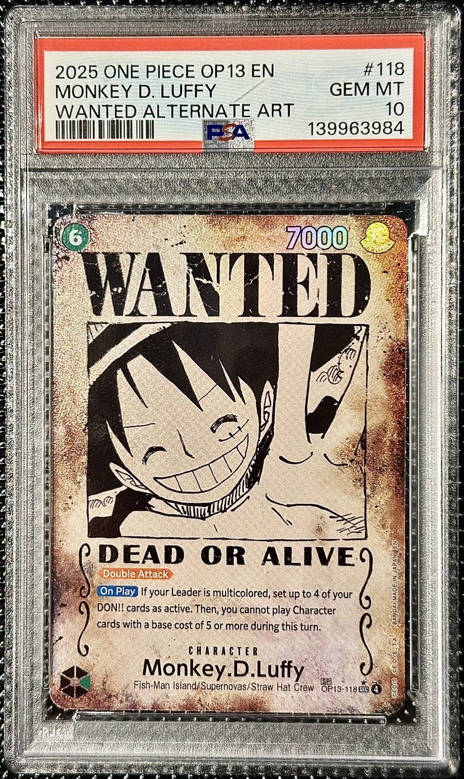 One Piece Monkey.D.Luffy Carrying On His Will OP13-118 WANTED POSTER SP ...