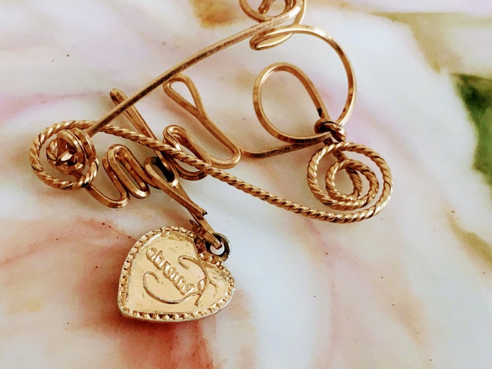 Antique Gold Filled Wire Name Brooch Elda with remembrance Heart in ...