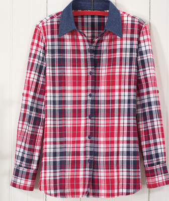 Womens Country Store Plaid and Denim Top Red and Blue Sz M | eBay