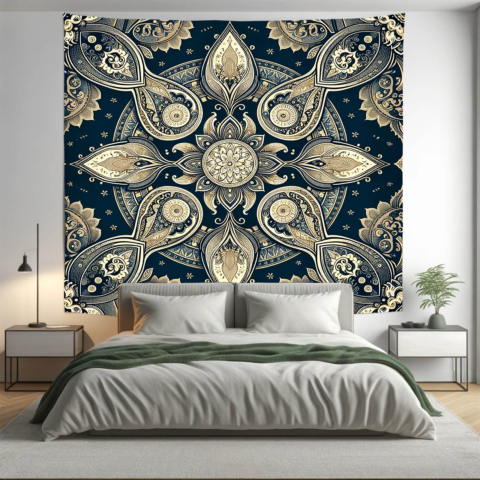 Bohemian Midnight Blue Gold ABS Mandala Tapestry Psychedelic Wall ...
