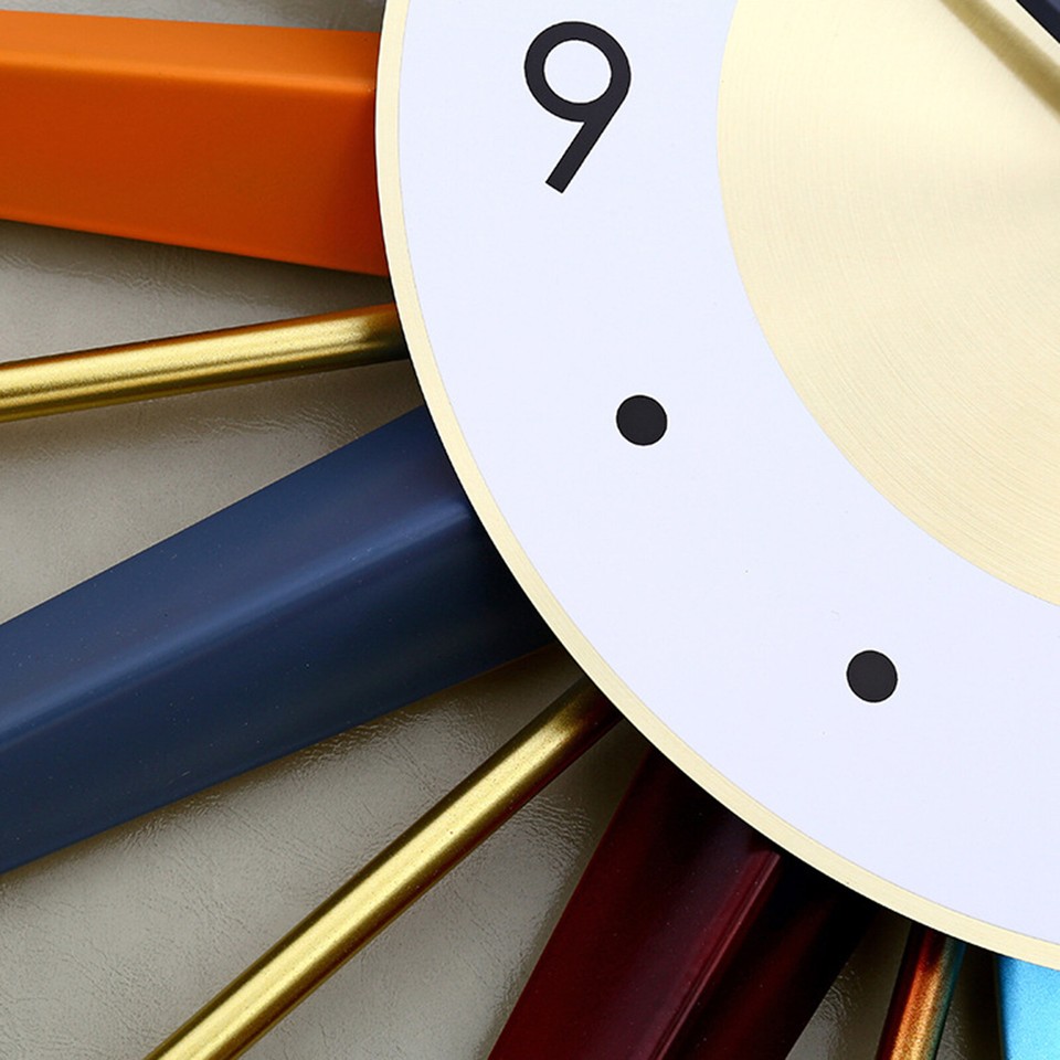 56CM Vintage Sunburst Wall Clock Colorful 3D Hollow Metal Large Wall ...