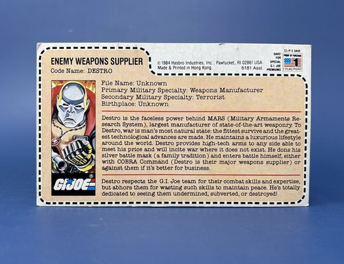 1984 GI Joe ARAH DESTRO JC Penney Mail Away Red Back File Card Uncut ...