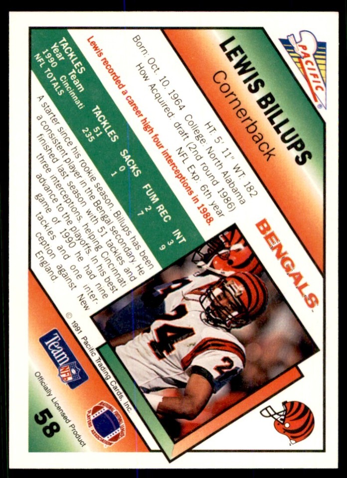 1991 Pacific Lewis Billups . Cincinnati Bengals #58 | eBay
