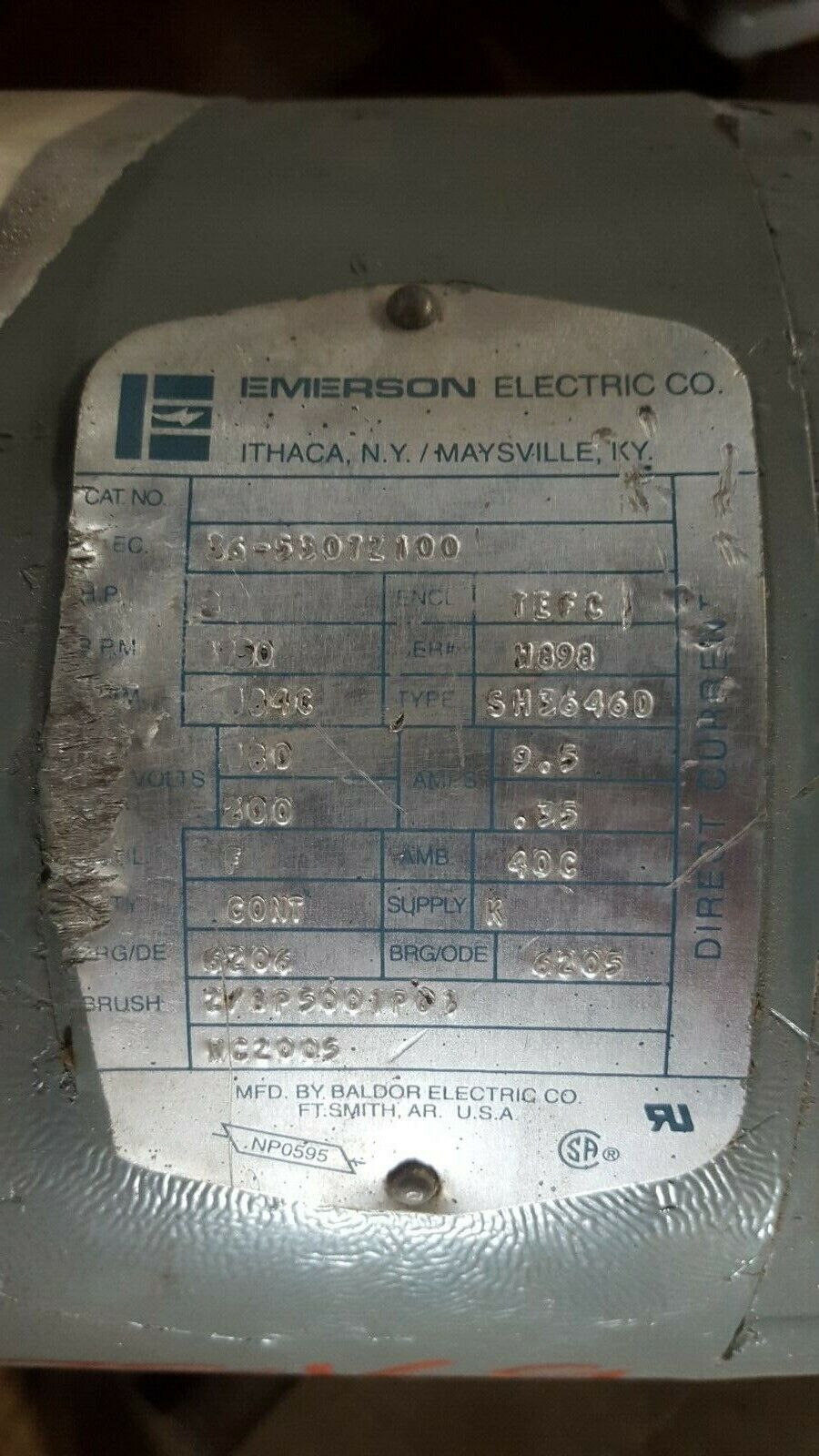 2 HP Baldor DC Electric Motor, 1200 RPM, 184C Frame, TEFCBB, 180 V, EOK ...