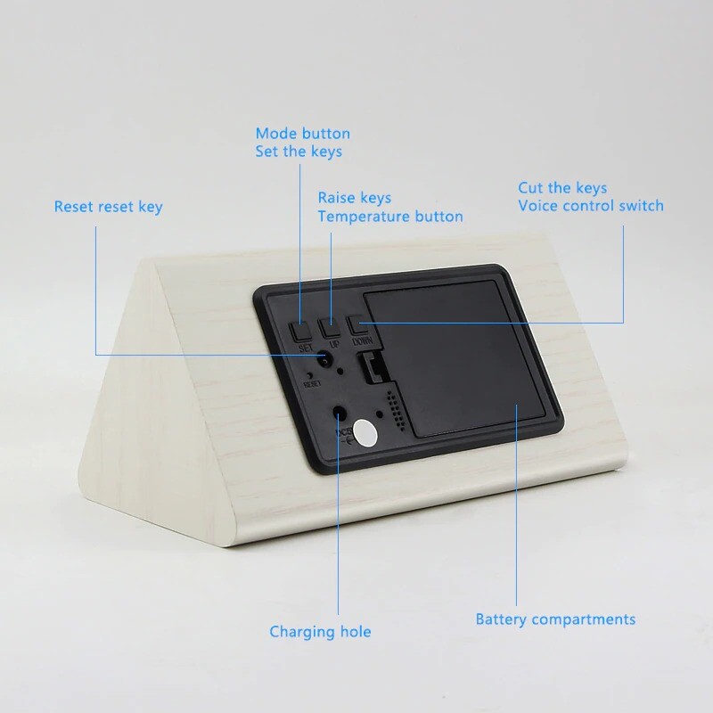 Digital LED Wooden Alarm Clock Table Sound Control Electronic Desktop ...