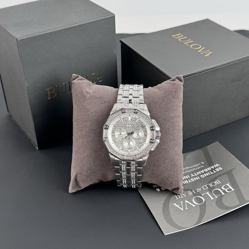 Bulova Men's Octava Crystal Chronograph Silver Dial 98C134 Quartz Watch ...