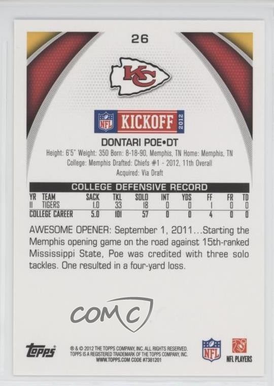 2012 Topps Kickoff Dontari Poe #26 0ei4 | eBay UK