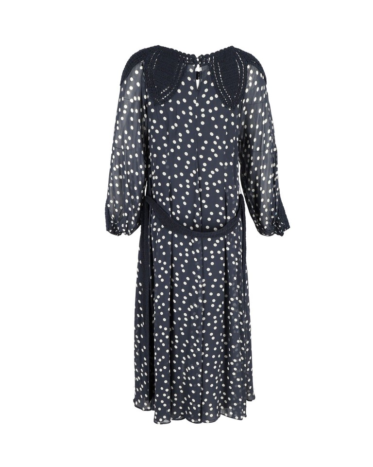 Rixo London Irene Crochet-Paneled Polka Dot Midi Dress in Navy Blue ...