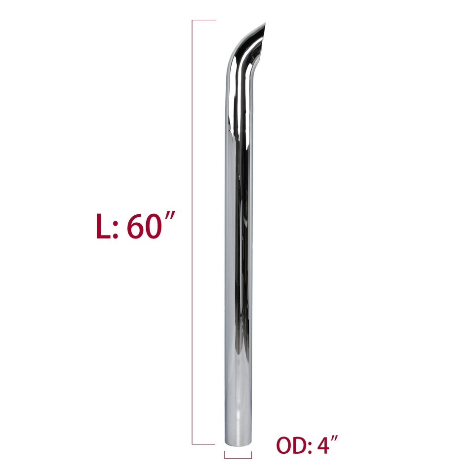 2PCS 4" OD 60" Length Chrome Curved Stack Pipe Horn Exhaust Truck ...