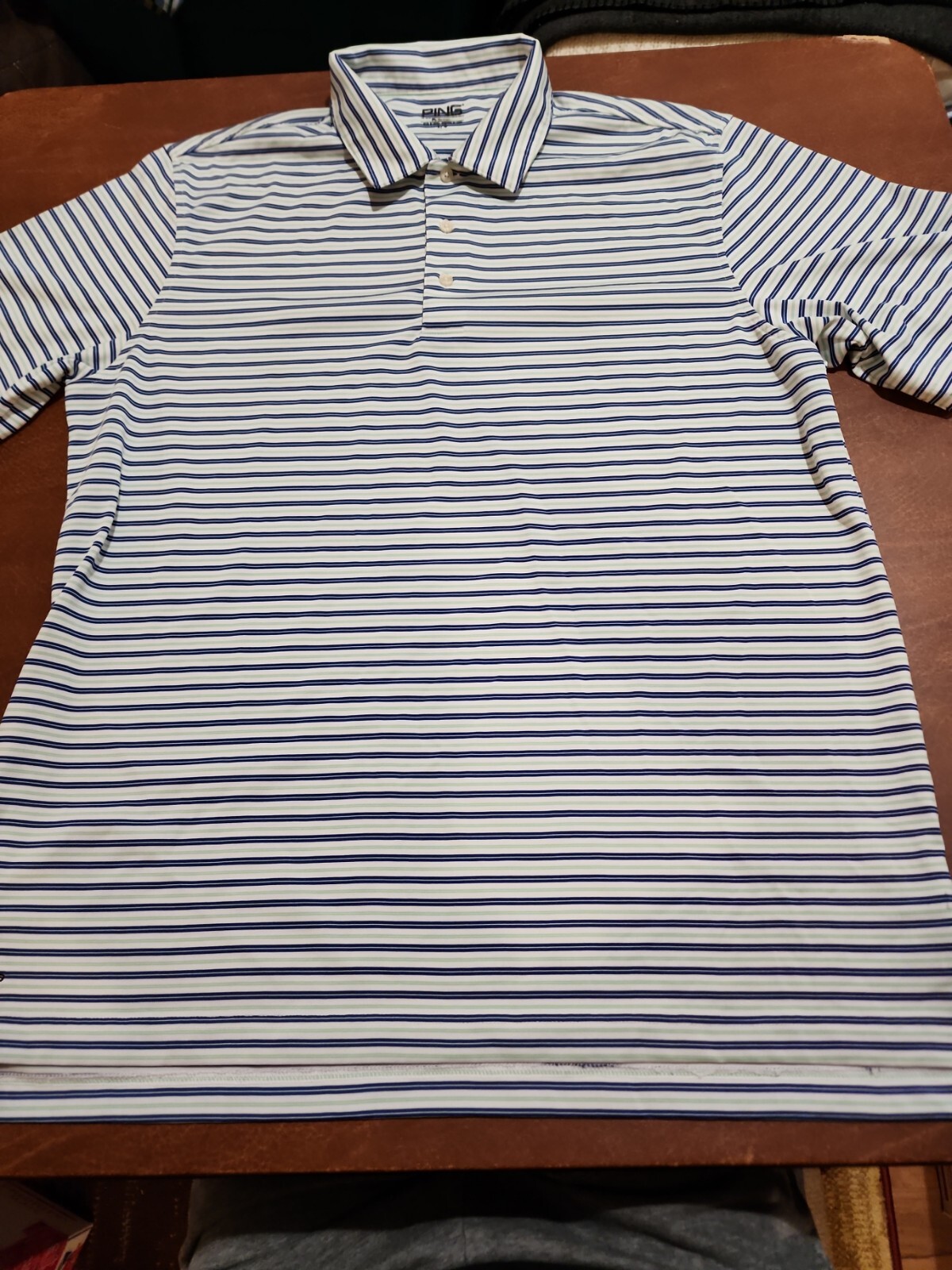 Ping Golf Mens LARGE S/S Performance Blue/Green/White Stripe Polo EUC ...