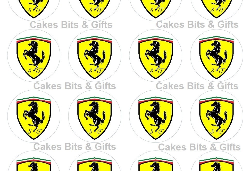 24x FERRARI CAR LOGO BADGE Edible Wafer Cupcake Toppers PRE-CUT Ready ...