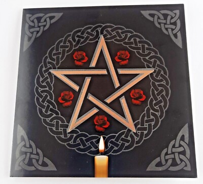 PENTAGRAM GREETING CARD & ENVELOPE Candle Red Rose Celtic Knot Blank ...