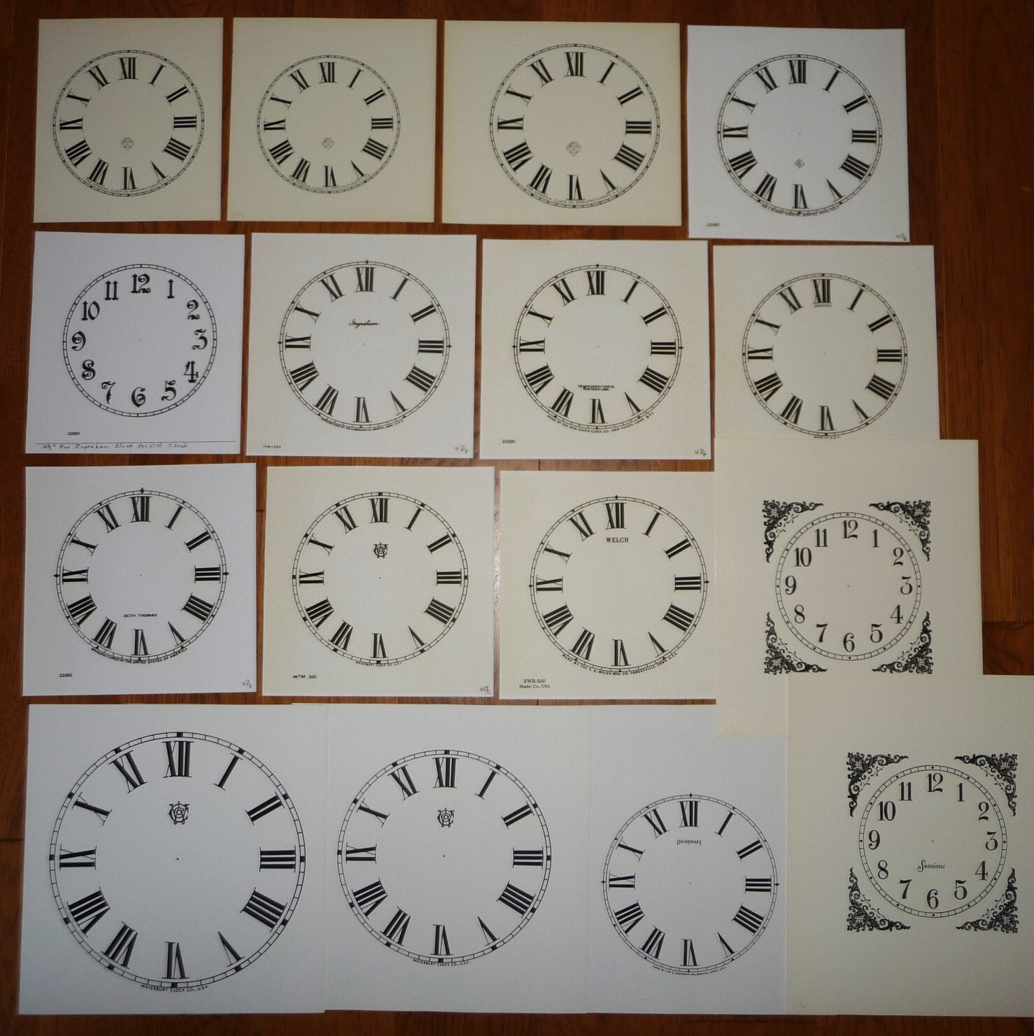 16 Different 4 1/4 to 7 1/8 Inch Paper Trademark Clock Dials Antique ...