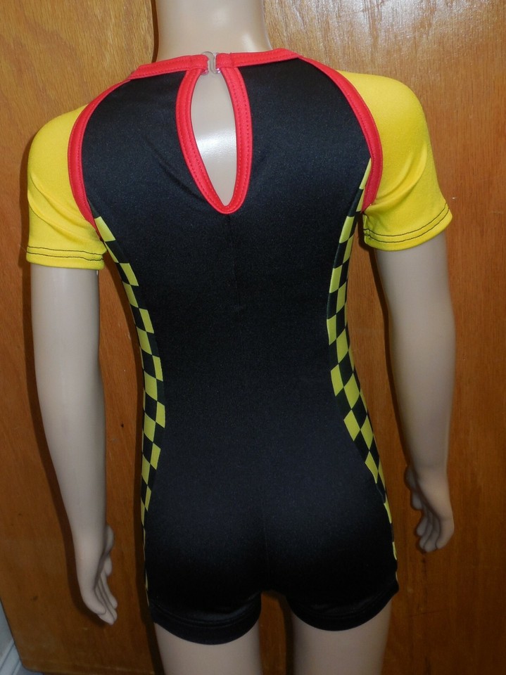 Nascar Speedway inspired shorty unitard Dance Costume Checkered Adult ...