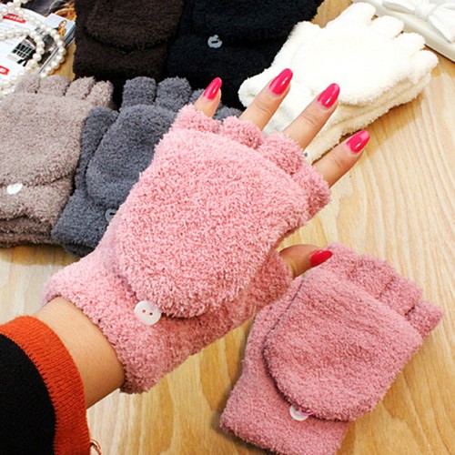 1 Pair Women Gloves Flip Hands Protection Winter Warm Girls Writing ...